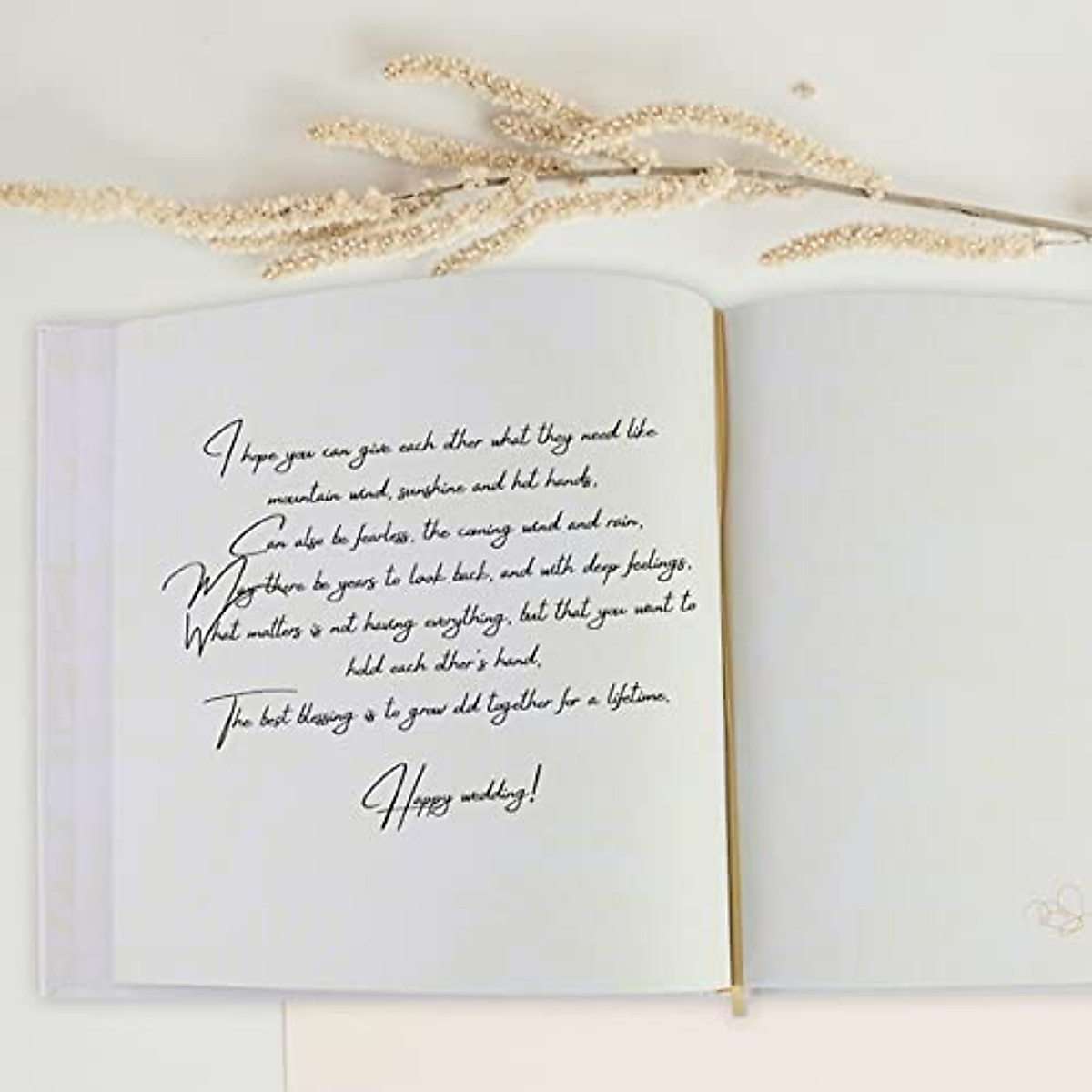 DHGFAMI Wedding Guest Book - 100 Page/50 Sheets – for Wedding, Reception, Engagement, Baby Birthday - White Guestbook w/Bookmark & Gold Floral Pattern Foil Gilded Edges (White)