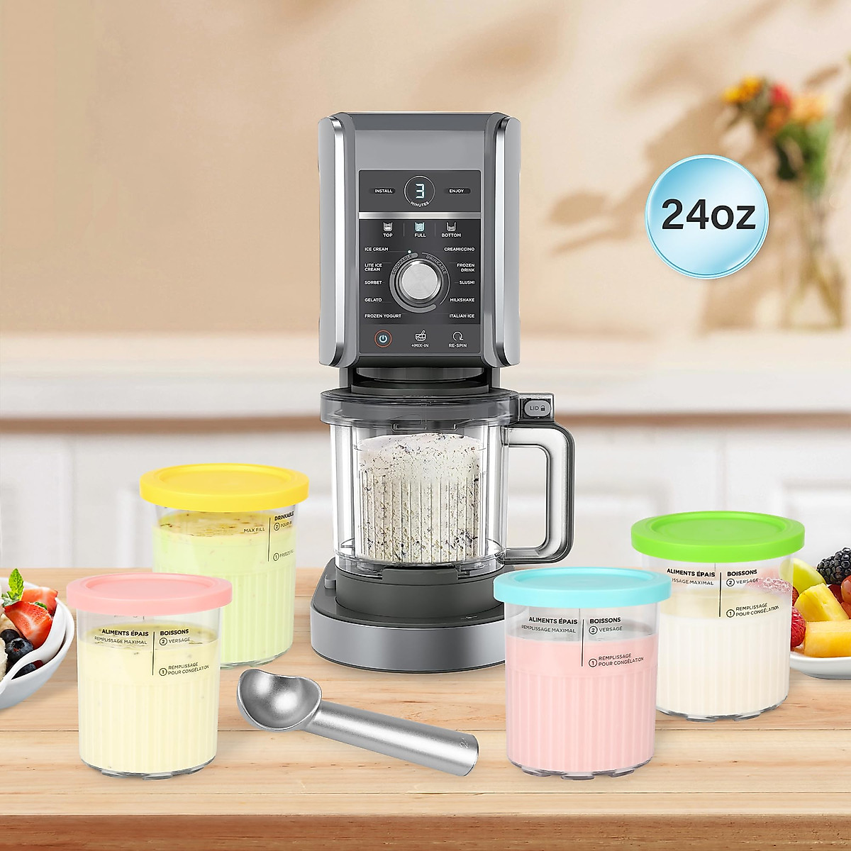 24 oz. Replacement 4 pack Creami Pints for Ninja NC500 NC501 Series Creamy Icecream Containers Cups lids Compatible with NC501 NC500 Ice Cream Maker