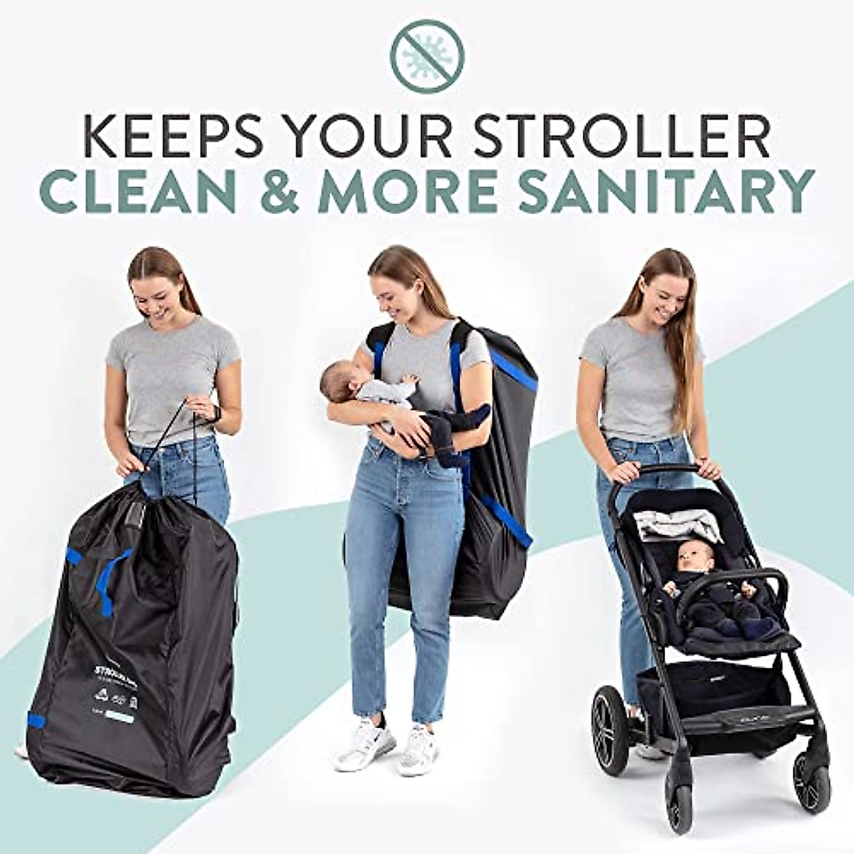 Fam Adorbs Gate Check Stroller Bag for Airplane Travel Durable & Convenient Nylon Stroller Travel Bag with Backpack Straps - Perfect Stroller Cover for Umbrella Stroller & Single to Double Stroller