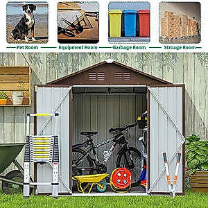 Evedy Storage Shed 6x4ft,Outdoor Storage Shed Organizer,Metal Garden Tool Shed,Outside Sheds & Outdoor Storage Galvanized Steel with Waterproof Roof,Lockable Door for Backyard,Patio,Lawn,Yellow