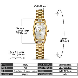 BERNY Gold Watches for Women Dainty Hexagon Ladies Quartz Wrist Watches Stainless Steel Band Fashion Analog Watch Luxury Bracelet(White Dial)
