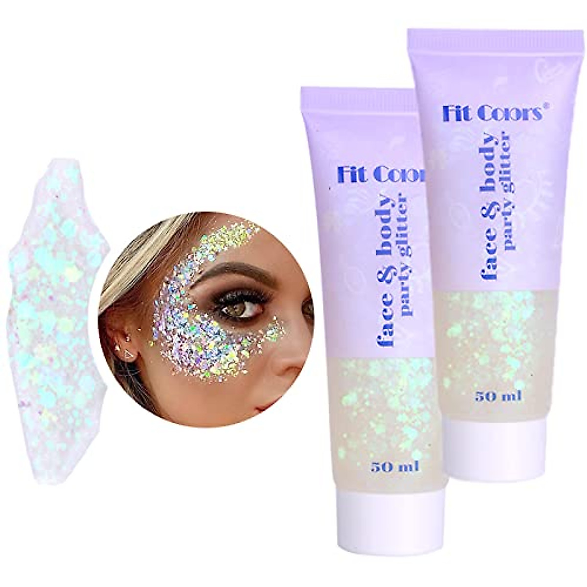 Body Glitter Gel,Face Glitters Gel,Mermaid Sequins Liquid Glitter Makeup for Body Hair Face Nail Eyeshadow,Long Lasting Sparkling (06# White-2PCS)