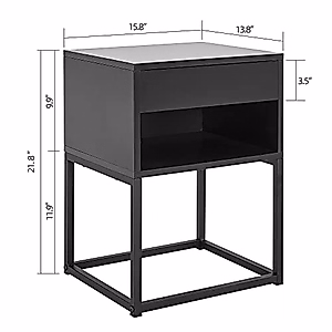 MUSEHOMEINC Simple End Table with Drawer and Shelf for Any Room,Nightstand,Metal Leg Design (Black)