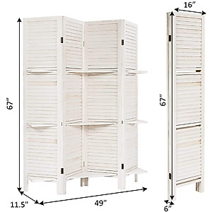 Happygrill 4-Panels Wooden Room Divider with Display Shelf, Folding Privacy Room Dividers Screen for Home Office, 5.6 Ft Tall