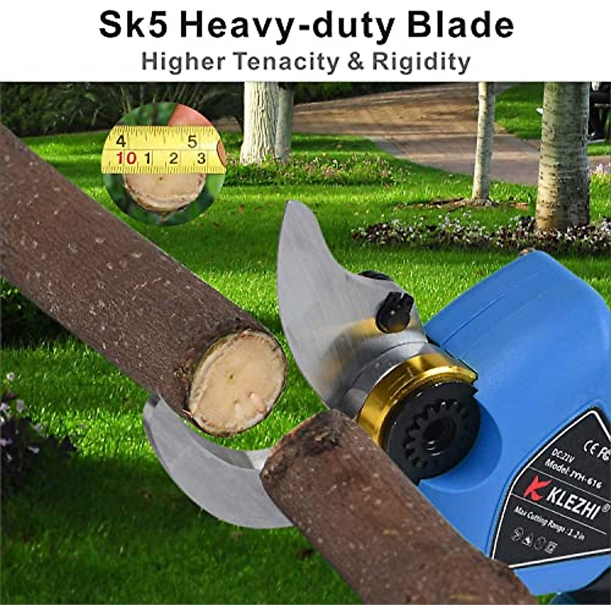 K KLEZHI Professional Cordless Electric Pruning Shears with 2 PCS Backup Rechargeable 2Ah Lithium Battery Powered Tree Branch Pruner, 30mm (1.2 Inch) Cutting Diameter, 6-8 Working Hours