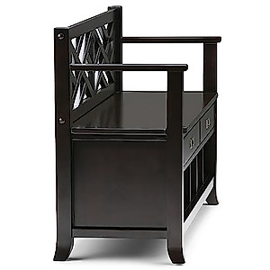 SIMPLIHOME Sea SOLID WOOD 48 inch Wide Entryway Storage Bench with Two Drawers with Metal Drawer Glides and Five Shoe Storage Cubbies, Multifunctional Transitional in Espresso Brown