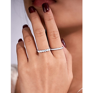 IMOLOVE 6 Stones Moissanite Eternity Band Ring for Women, Sterling Silver with 14K White Gold Plated, Size 4-11, Ideal Gift for Valentine's Day, Engagement, Wedding, Anniversary