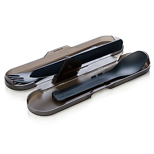 humangear GoBites Trio | Travel & Camping Utensils | Portable & Convertible Dining Ware | Multi-Functional Spork & Knife, Gray