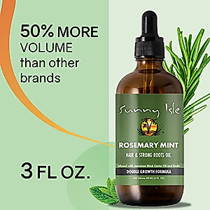 Sunny Isle Rosemary Mint Hair and Strong Roots Oil 3oz, Infused with Biotin & Jamaican Black Castor Oil to Strengthen and Nourish Hair Follicles, for Dry Scalp, Split Ends & All Hair Types