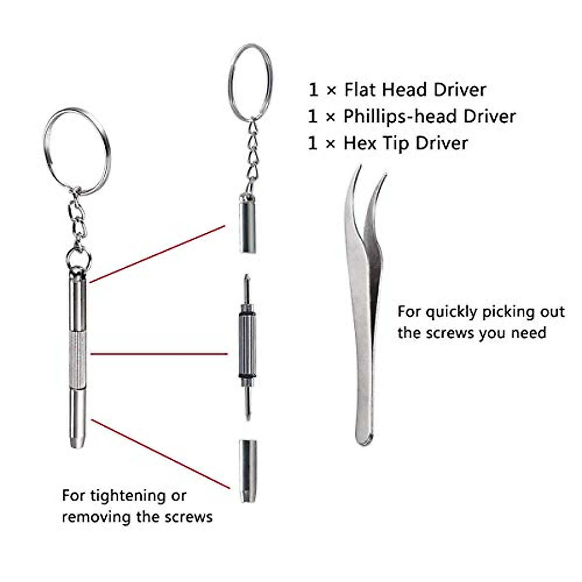 1000Pcs Eyeglass Repair Kit, Screws Nut Set for Glasses Clocks Watches Stainless Steel Assortment with Screwdriver & Tweezers Universal Repair Screws Tool Kit