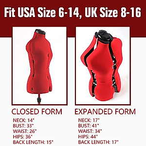 PDM WORLDWIDE Adjustable Dress Form Mannequin for Sewing Female Size 6-14, Pinnable Body Form with 13 Dials, Detachable Rolling Base, 42.5"-60" Height Range for Clothing Display, Small to Medium