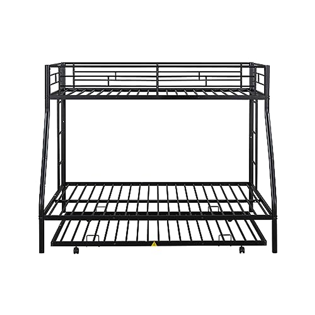 BIADNBZ Twin Over Full Bunk Bed with Trundle, Metal Triple Bunkbeds Frame with Two Ladders and Guardrails, for Kids/Teens Bedroom, Black