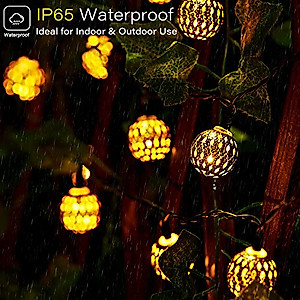 Solar Moroccan String Lights Outdoor Waterproof 35.6 Ft 60 LED, 8 Lighting Modes Globe Fairy Lights, Solar Powered String Lights for Garden Yard Gazebos Camping Party Holiday (Warm White)