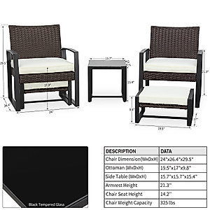 PatioFestival Patio Conversation Set 5 Pieces Outdoor Wicker Furniture Sets Chairs with Ottoman 3.1" Thickness Cushions (Beige)