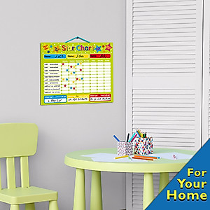 Magnetic Reward / Star / Responsibility / Behavior Chart for up to 3 Children. Rigid board 16" x 13" (40 x 32cm) with hanging loop