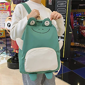 KOWVOWZ Kawaii Frog Large Novelty Backpack Girl Boy Teen Cute Fuuny Panda Animal High School Backpack Laptop Waterproof Bookbag (Frog)