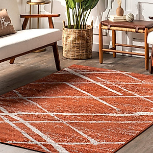 nuLOOM 4x6 Thigpen Contemporary Area Rug, Dark Orange, Abstract Lines, Non-Slip Backing, Stain Resistant, For Bedroom, Dining Room, Living Room, Hallway, Office, Kitchen, Entryway