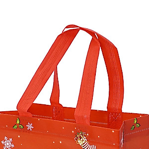 Christmas Gift Bags Tote-Bag with Handles - 12 Pack Reusable Non-Woven Xmas Party Supplies Present Holiday Santa Claus Merry Christmas Pattern for New Year Shopping L9.5"xH10.2"xW4.3" (L24xH26xW11cm)
