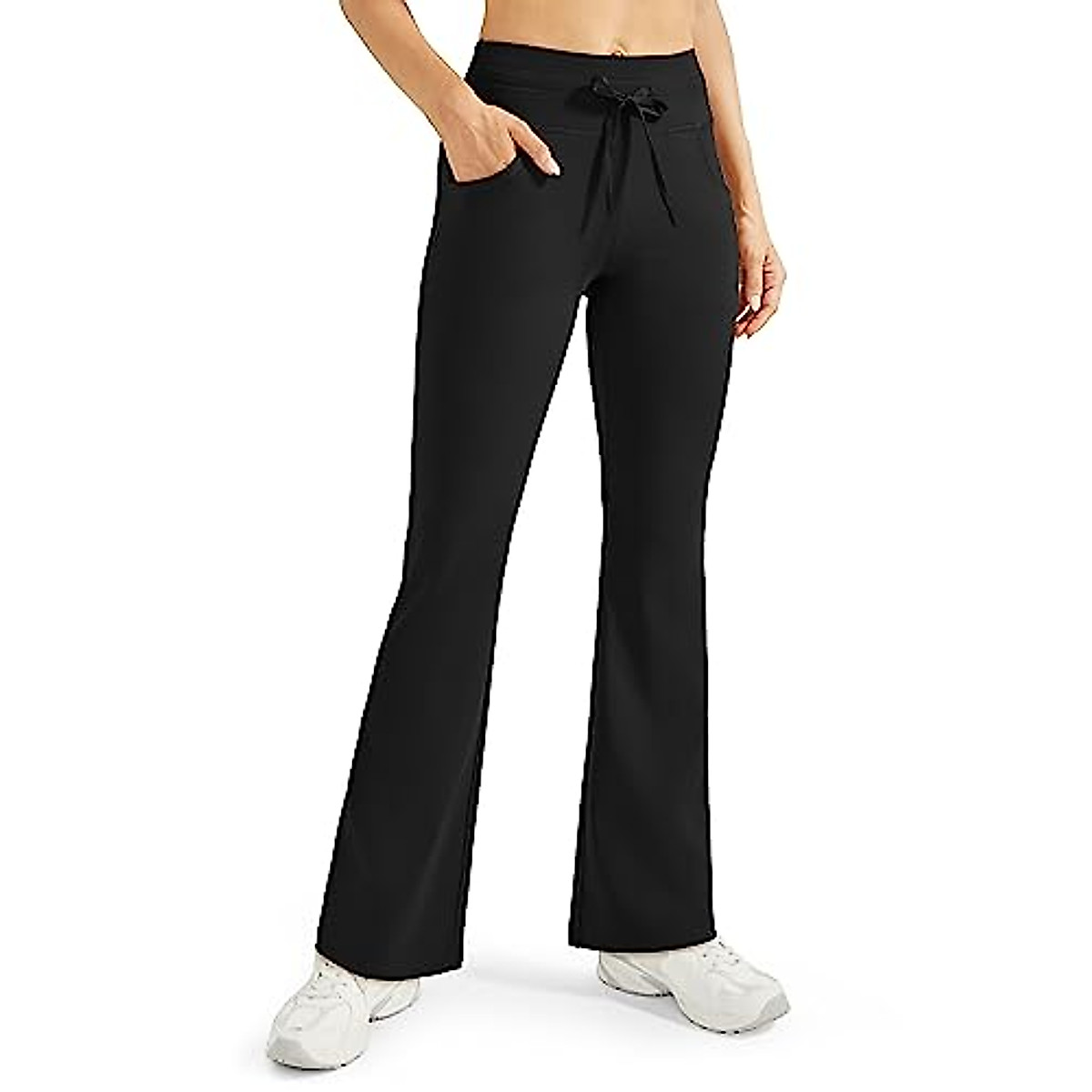 Promover Fleece Lined Women Flare Yoga Pants with Pockets Winter Warm Bootcut Pants(Black,M)