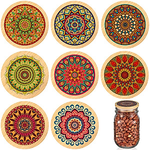 Beeveer 8 Pcs Bamboo Mason Jar Lids Regular Mouth Storage Yogurt Jar Lids with Airtight Silicone Sealing Rings Reusable Round Canning Lids(2.76 Inch)