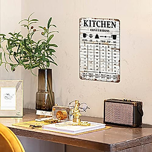 Jzzang Funny Kitchen Quote Metal Tin Sign Wall Decor, Farmhouse Rustic Kitchen Conversions Sign for Home Decor Gifts 8x12 Inch