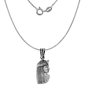 Small 3/4 inch Sterling Silver Egyptian Pharaoh Pendant for Women Diamond-Cut Oxidized finish NO Chain