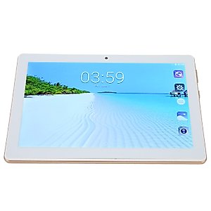 jerss Office Tablet, Octa Core CPU US Plug 100‑240V HD Tablet Dual Camera for Travel (Gold)