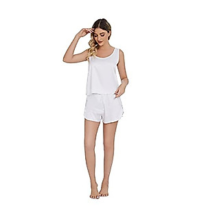 ACEAHIHA Satin Pajamas Set for Women U-neck Tank Top and Shorts Sleepwear Silk Pj Set S-XXL(as1, alpha, m, regular,regular, White)