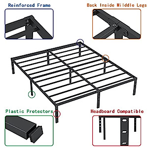 ALDRICH 18 Inch Metal King Size Bed Frame - Black Basic Anti Squeak Steel Slats Platform, Easy Assembly Heavy Duty Noise Free Bedframes, No Box Spring Needed