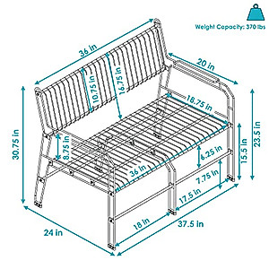 Sunnydaze 2-Person Modern Metal Patio Bench - Indoor/Outdoor Black Steel Wire Porch Bench for Patio, Sunroom, Deck, or Living Room - 30.75-Inch H