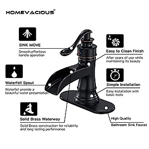 Oil Rubbed Bronze Bathroom Faucet Waterfall Sink Basin Single Handle Bath Lavatory Farmhouse Faucets Antique Black One Hole Lever Spout Mixer Tap Commercial Supply Hose Lead-Free