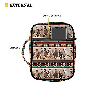 Hinthetall Tribal Horse Bible Covers with Pen Slots Handle Zippered Pocket Church Bag for Women Men Bible Carrying Case for Studying Outdoor Multi-Functional Gift for Christian