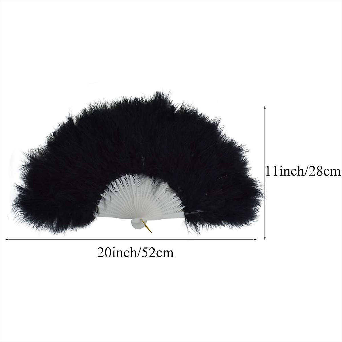 Wobe 20s Vintage Feather Fan Flapper Dance Roaring Gatsby Burlesque Handheld Marabou Feather Fan Flapper Accessories (Black)