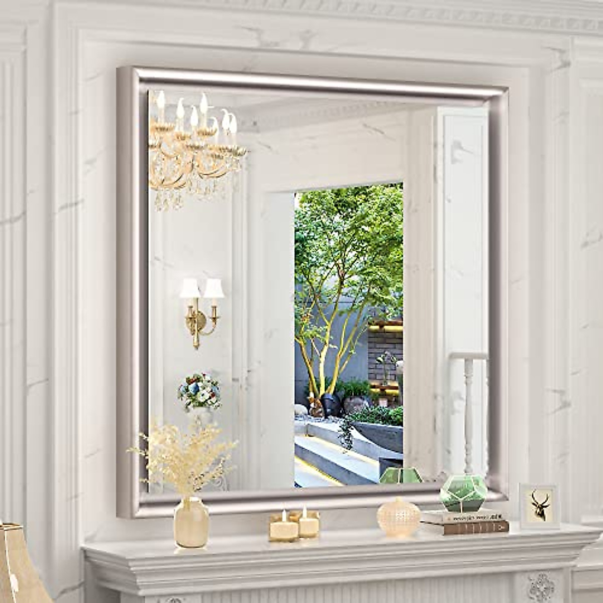 Vosuja36x36 Inch Bathroom Mirrors for Wall, Metal Framed Wall Mirrors with Non-Rusting Aluminum Alloy Metal Frame,Tempered Glass, Rectangle Wall Mounted Mirror (Horizontal/Vertical),Rose Gold