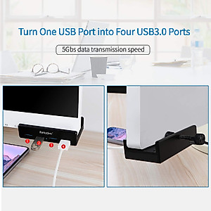 USB Hub 3.0 - Rekidm 4 Port Aluminum USB 3.0 Hub Clamp Design for Desktop, Computer, PC, Table Edge with Durable Adjustable Clip, Compact Space-Saving Mountable Desk USB Hub Fast Speed Transfer