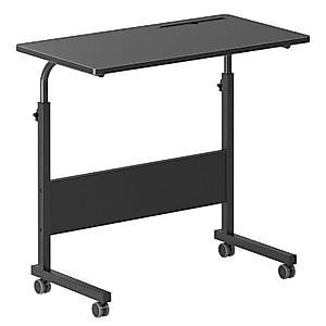 DlandHome Side Table 31.4 Inches w/Tablet Slot & Wheels Adjustable C Table Movable Portable Computer Stand for Bed Sofa, Black 05#3-80B