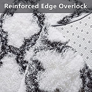 Unirea 8x10 Feet Luxury Shag Area Rug Modern Indoor Plush Fluffy Rugs, Super Soft and Fuzzy Carpet, Geometric Moroccan Rugs for Bedroom Living Room Girls Kids Nursery, Grey/White