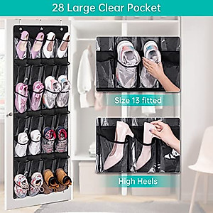 KEETDY Long 3 Tier Shoe Rack for Closet and 28 Clear Pockets Door Shoe Organizer