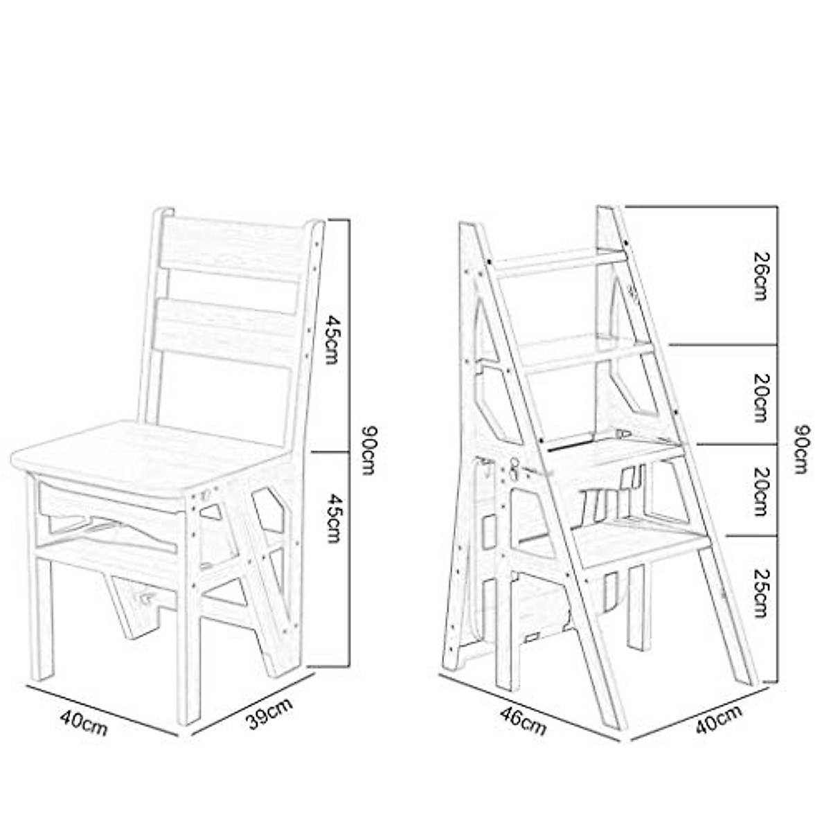 WOMELF Stool Home Step Stools,Stairway Chair with 4 Steps for Home Fashion Solid Wood Folding Chair Multifunction Stepladder Step Stool Step Ladder Fold up Library/Kitchen/Office Steps
