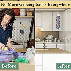 Plastic Bag Holder, Washable Grocery Bag Holder for Plastic Bags, Durable Plastic Bag Storage Dispenser with Hanging Loop, Wall Mount Trash Bag Dispenser for Home Kitchen Cabinet (Dark Grey)