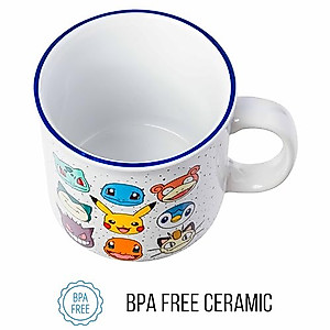 Silver Buffalo Pokemon Bulbasaur, Squirtle, Slowpoke, Snorlax, Pikachu, Piplup, Haunter, Charmander, and Meowth Camper Mug, 20 Ounces