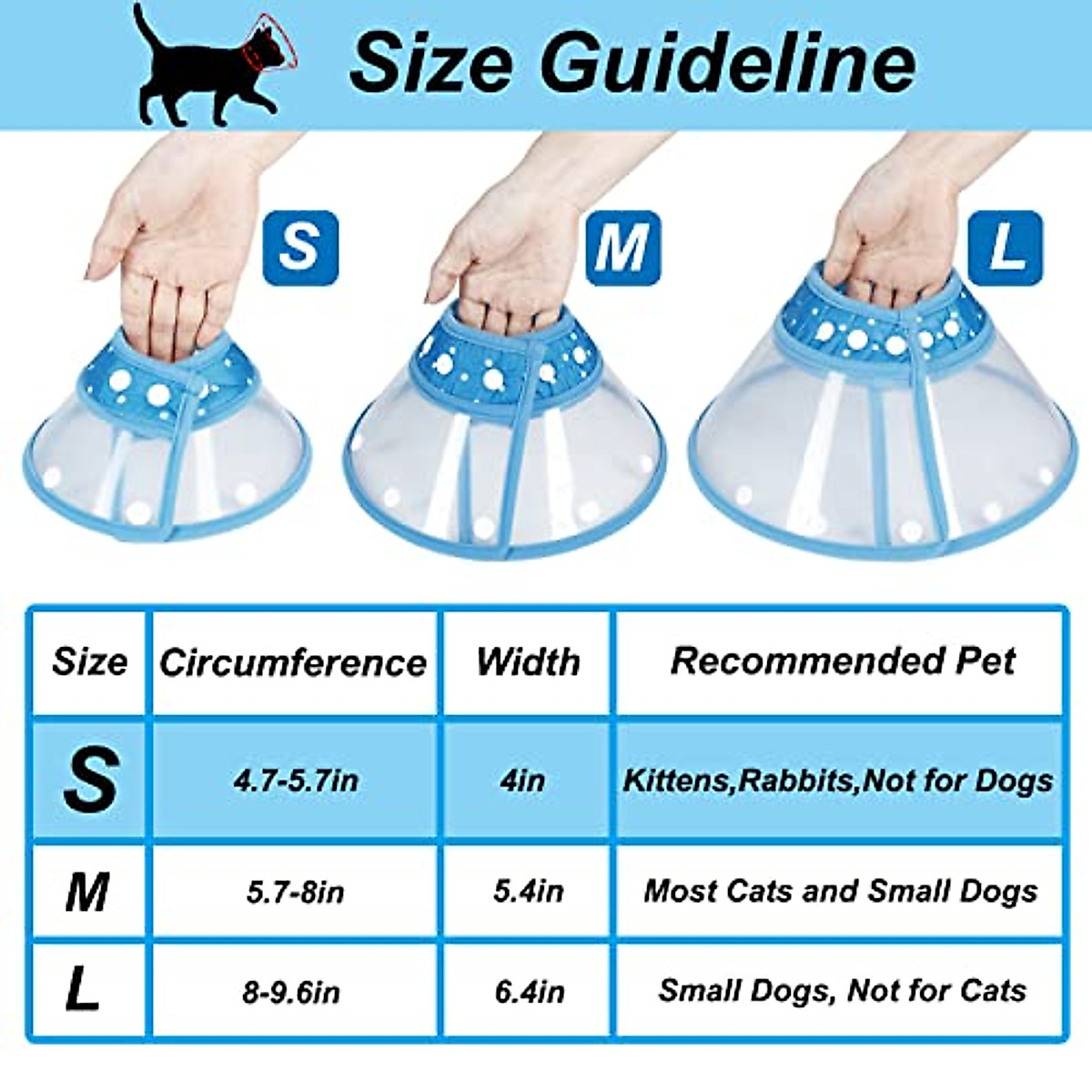Vivifying Cat Cone, Adjustable 4.7-5.7 Inches Lightweight Elizabethan Collar for Kittens, Rabbits, Cats, Kitties, Small Cats (Blue)