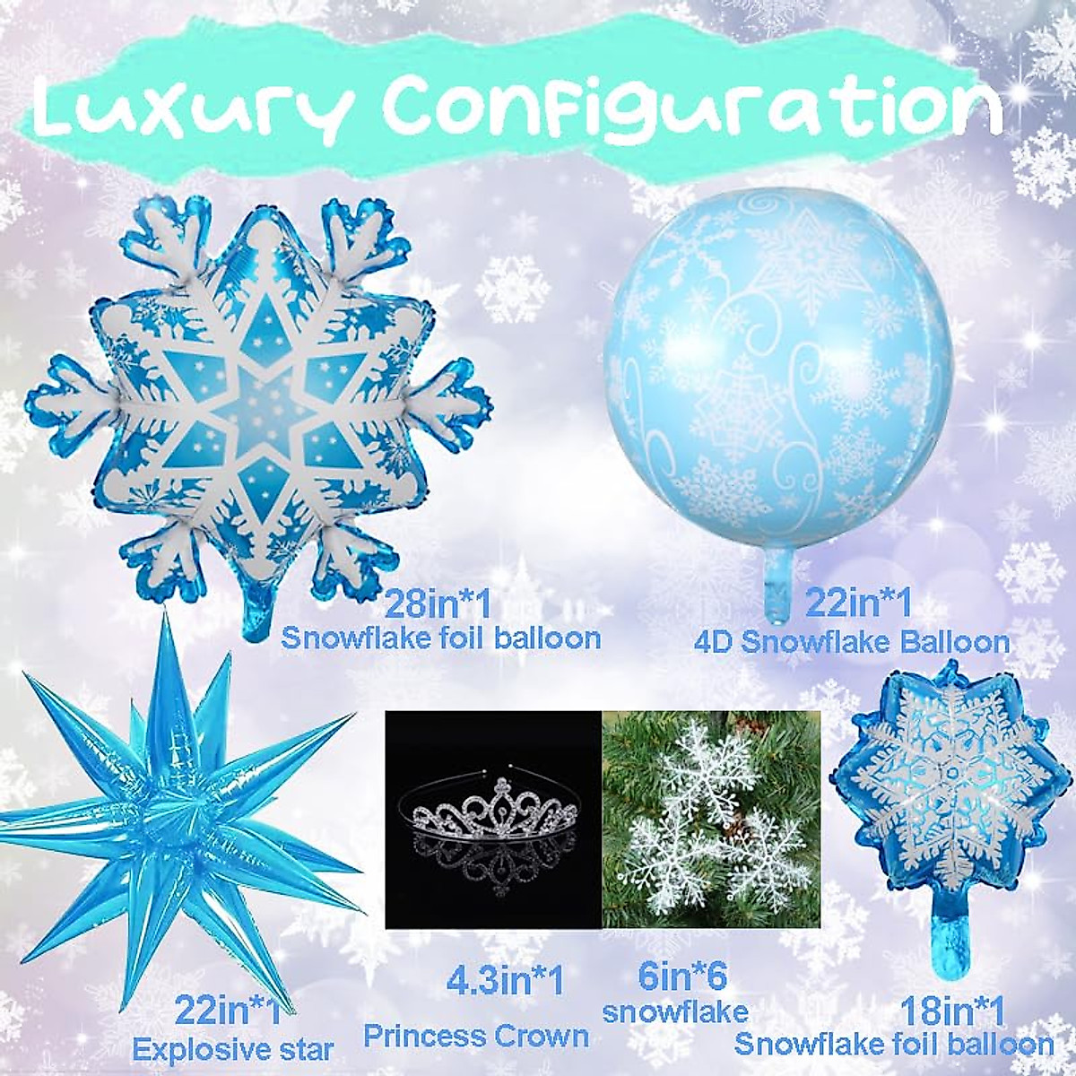 Lnkdeya Frozen Birthday Party Decorations for Girls -138Pcs Frozen Balloon Garland Arch Kit with Wonderland Backdrop Snowflake Tablecloth Foil Confetti Balloons for Winter Princess Girls