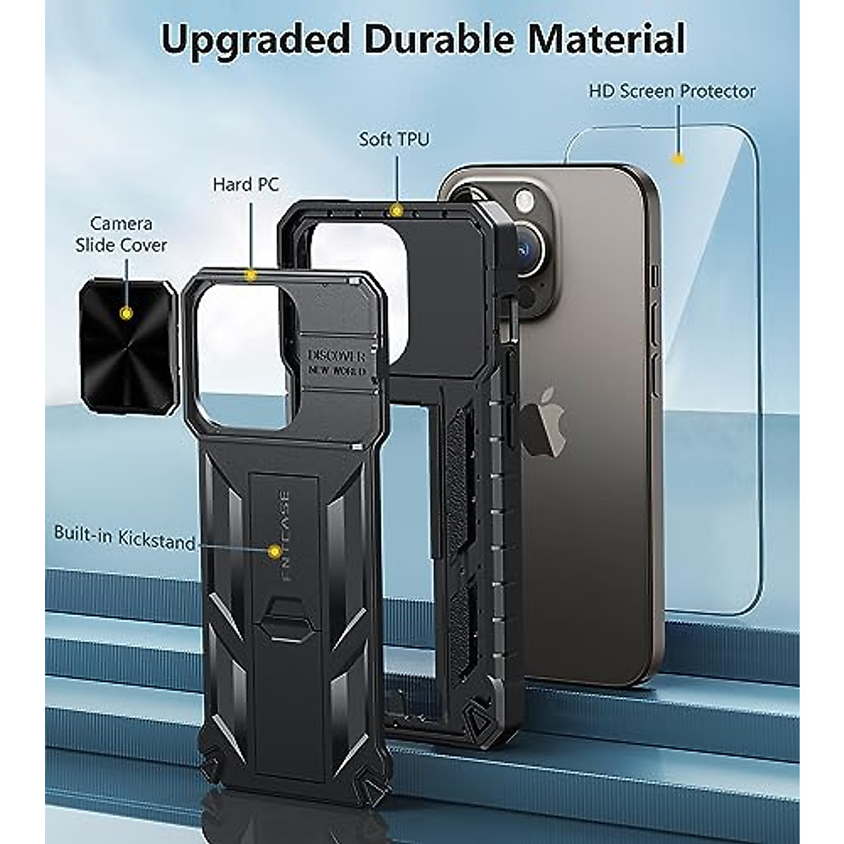 FNTCASE for iPhone 14-Pro/13-Pro Phone Case: 13 Pro Cases & 14 Pro Case Military Grade Drop Proof Mobile Cover with Kickstand | Rugged Shockproof Protective Cell Phonecase for Apple 14pro/13pro 6.1''