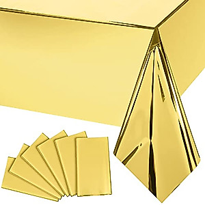 Youyole 6 Pack Iridescence Plastic Tablecloths Gold Foil Shiny Disposable Laser Rectangle Table Cloths for Party Wedding Christmas Birthday Holiday Party Decorations 54" x 108" (Gold)