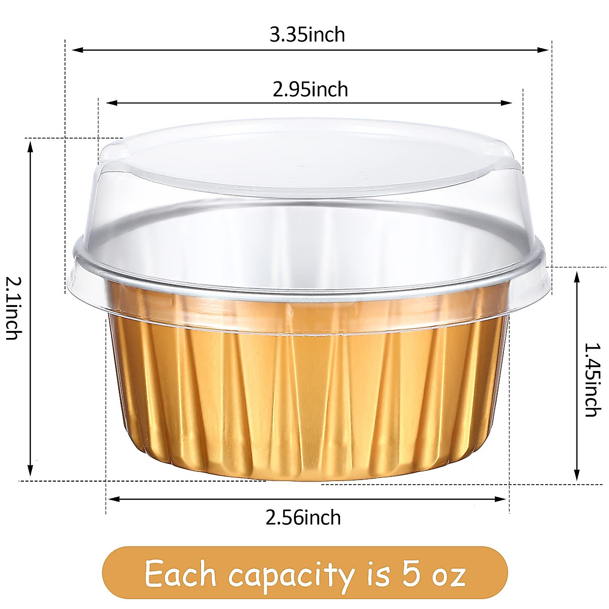 150 Pcs Aluminum Foil Baking Cup Disposable Ramekins with Lids 5oz Mini Cupcake Liners Flan Mold Mini Cake Pans with Lids Disposable Cake Tins for Pudding Desert Creme Brulee (Gold, Silver)