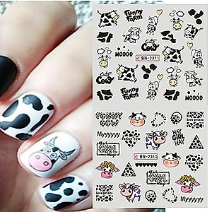 Vezocim Nail Art Stickers Decals, Holographic Cow Print Nail Water Transfer Decal Designs, Animals Cow Print Nail Sticker Acrylic Supplies for Women Girls Manicure Charm Decorations (BN2305-2316)