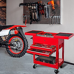 HPDMC Steel Tool Service Utility Push Cart with Lockable Drawers & Sliding Top, 27.8" L x 14.6" W x 32.7" H, 212 lbs Loading Capacity, 2-Drawer Garage Workshop Rolling Storage Tool Chest