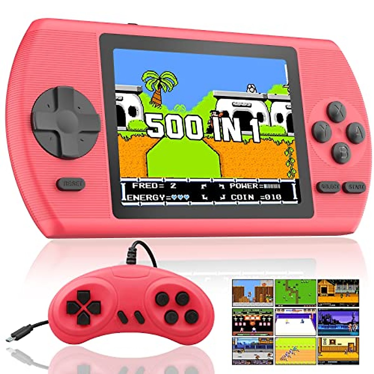 JAMSWALL Handheld Game Console, 500 Classical FC Games 3.5-Inch Screen 1020mAh Rechargeable Battery Portable Retro Video Game Console Support for Connecting TV and Two Players (Red)