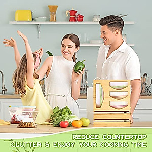 KMOTASUO Bamboo Ziplock Bag Organizer for Drawer, 6 in 1 Food Storage Bag Organizer Wrap Dispenser with Cutter, Great for Quart Gallon Sandwich Snack Bags & Foil Plastic Wrap (6 in 1)